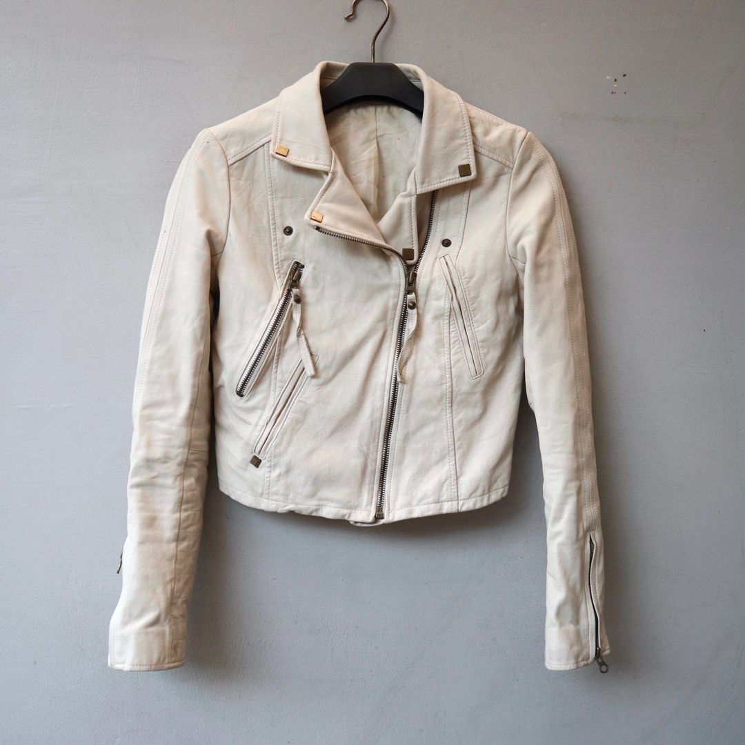 Jaket kulit domba kecil remaja crop putih cewek wanita ramones biker ...
