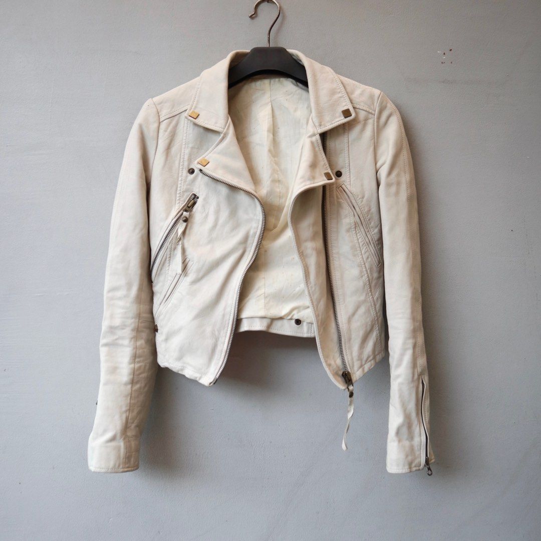 Jaket kulit domba kecil remaja crop putih cewek wanita ramones biker ...