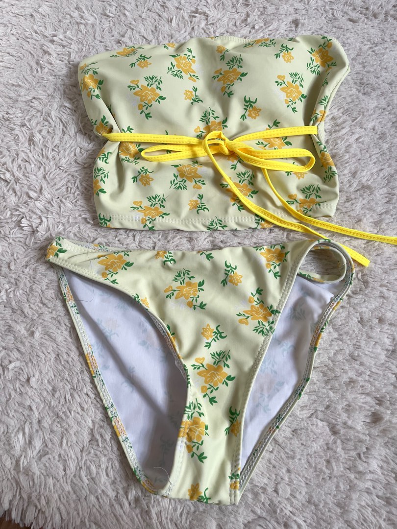 Korean style bikini yellow flower, Women's Fashion, Swimwear, Bikinis ...