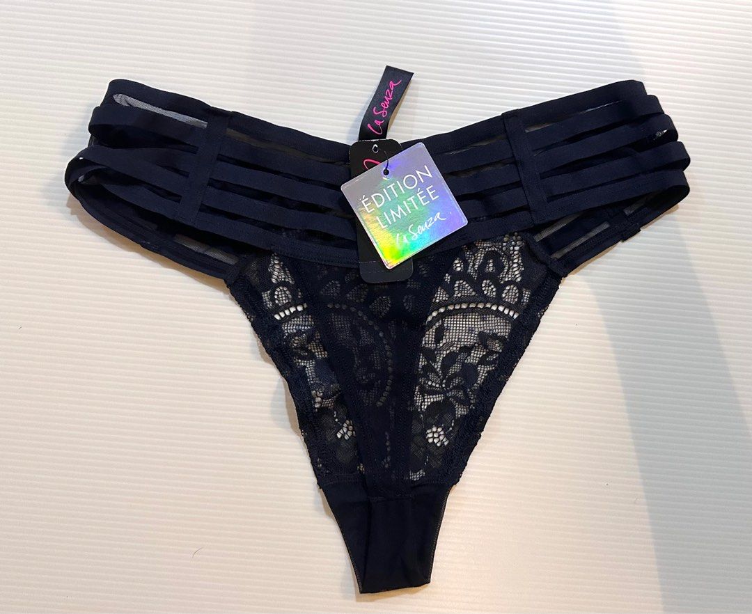 La Senza Limited Edition Black See-Through Glitter Thong, Women's ...