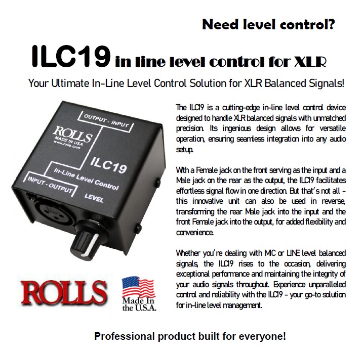 Rolls ICL19 In-line level control for Balanced signal, Audio, Soundbars ...