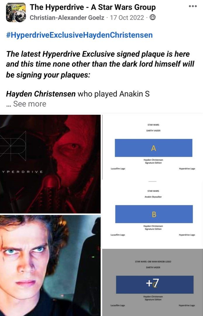 Star Wars HyperDrive Channel FB Exclusive Anakin Skywalker Darth Vader Hayden Christensen ...