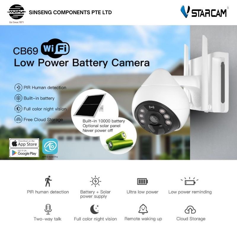 Vstarcam CB69-TZ Solar Panel Wifi Security 3MP Outdoor Security Battery IP Camera Two-Way Audio ...