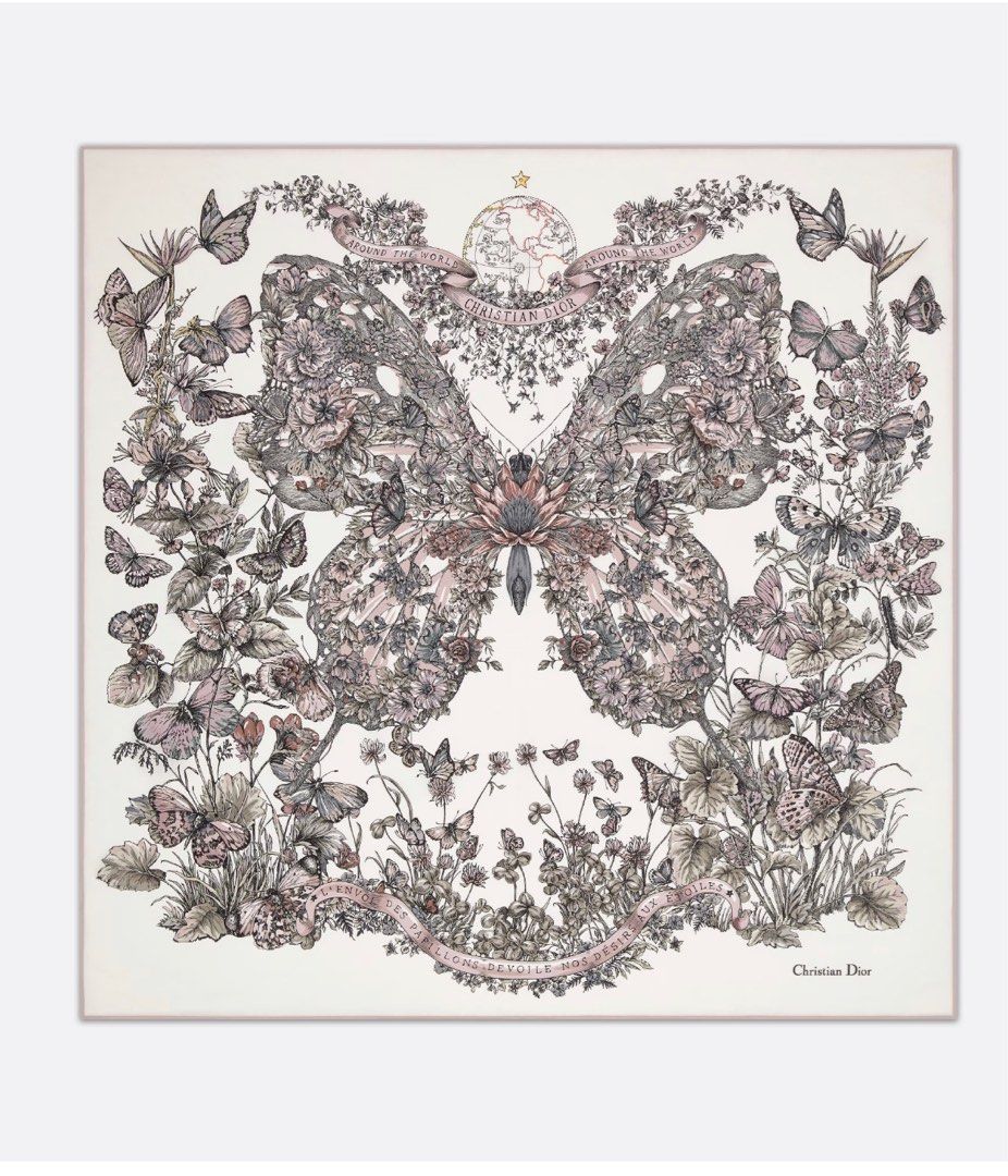 Christian Dior Butterfly Around the World 90 Square Scarf, Women's ...