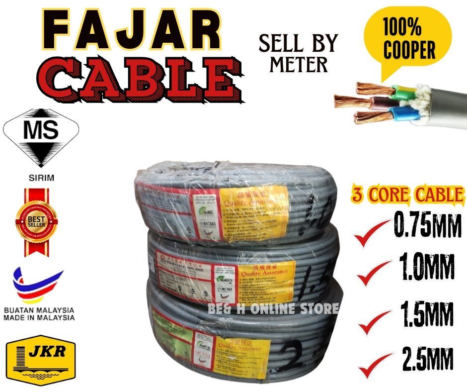 FAJAR CABLE BY METER 3 CORE 100% COOPER JKR CERTIFIED SIRIM, TV & Home ...