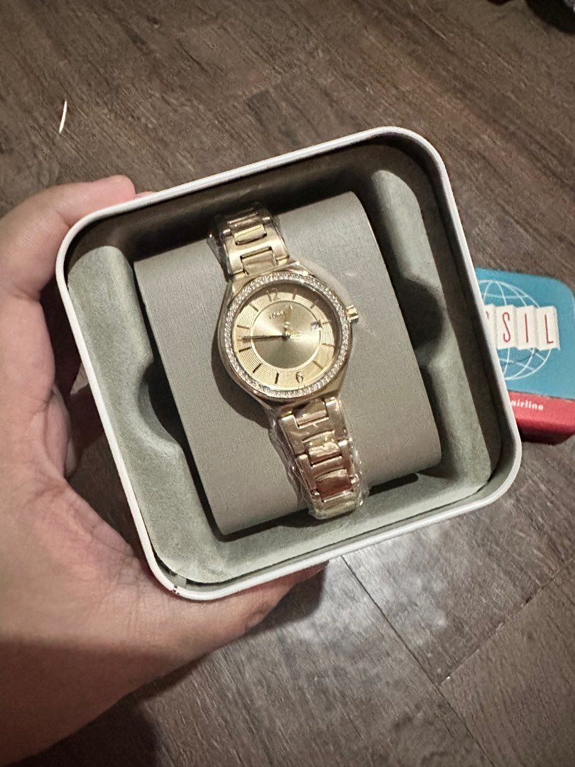 Fossil Watch - Eevie Three-Hand Date Gold-Tone Stainless Steel Watch ...
