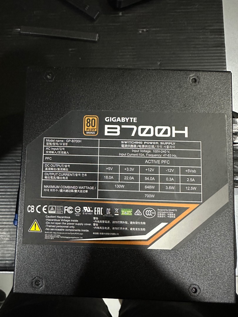 gigabyte 700w psu 80 plus bronze, Computers & Tech, Parts & Accessories ...
