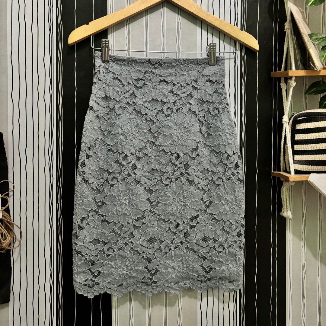Grey Lace brokat Skirt premium furing satin rok brukat abu rok ...