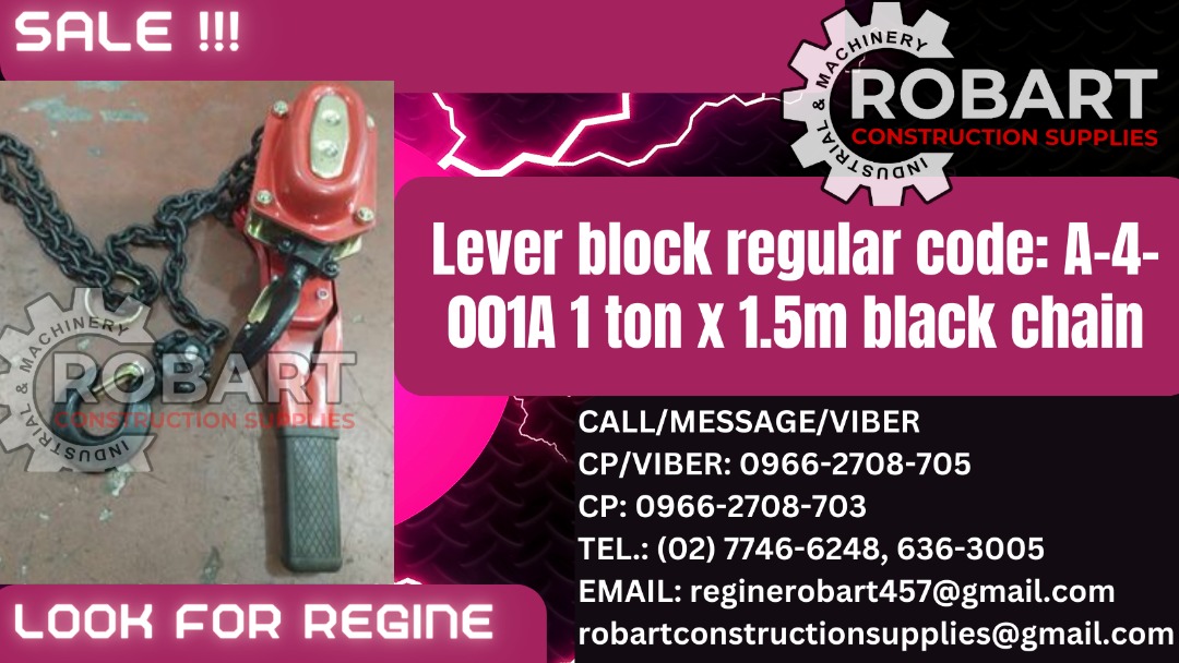 Lever block regular code: A-4-001A 1 ton x 1.5m black chain, Commercial ...
