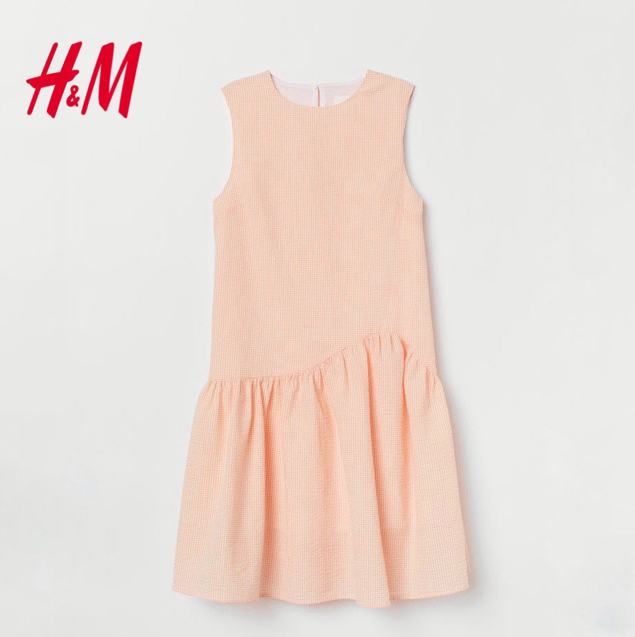 H&M Seersucker Dress Light Orange Mini Plaid Texture Midi Dress ...