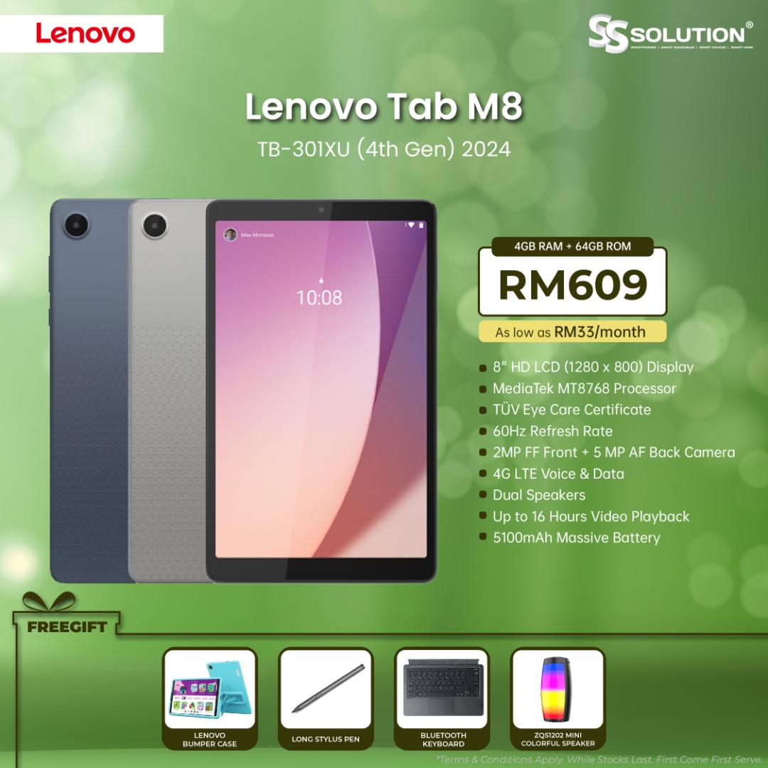 Lenovo Tab M8 4th Gen LTE (4GB RAM+64GB ROM) 1 Year Warranty By Lenovo ...