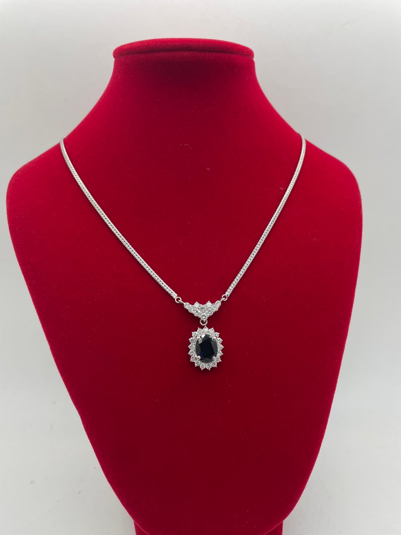 Natural Blue Sapphire & Diamond Necklace set in PT850 with Cert, Women ...