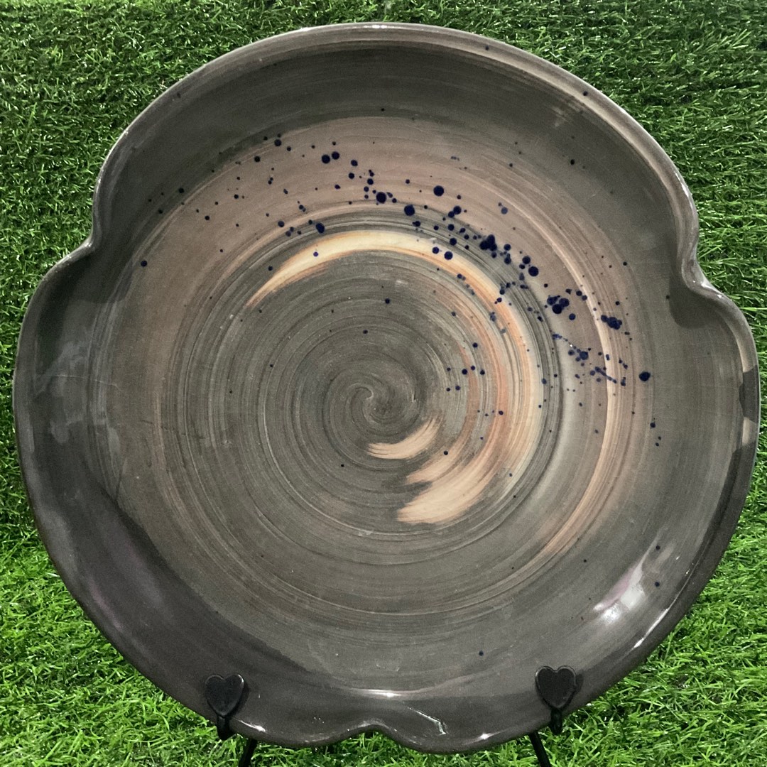 S6 Stoneware Zen Brushstroke Gray Clover Rim Large Bowl with Engrave ...