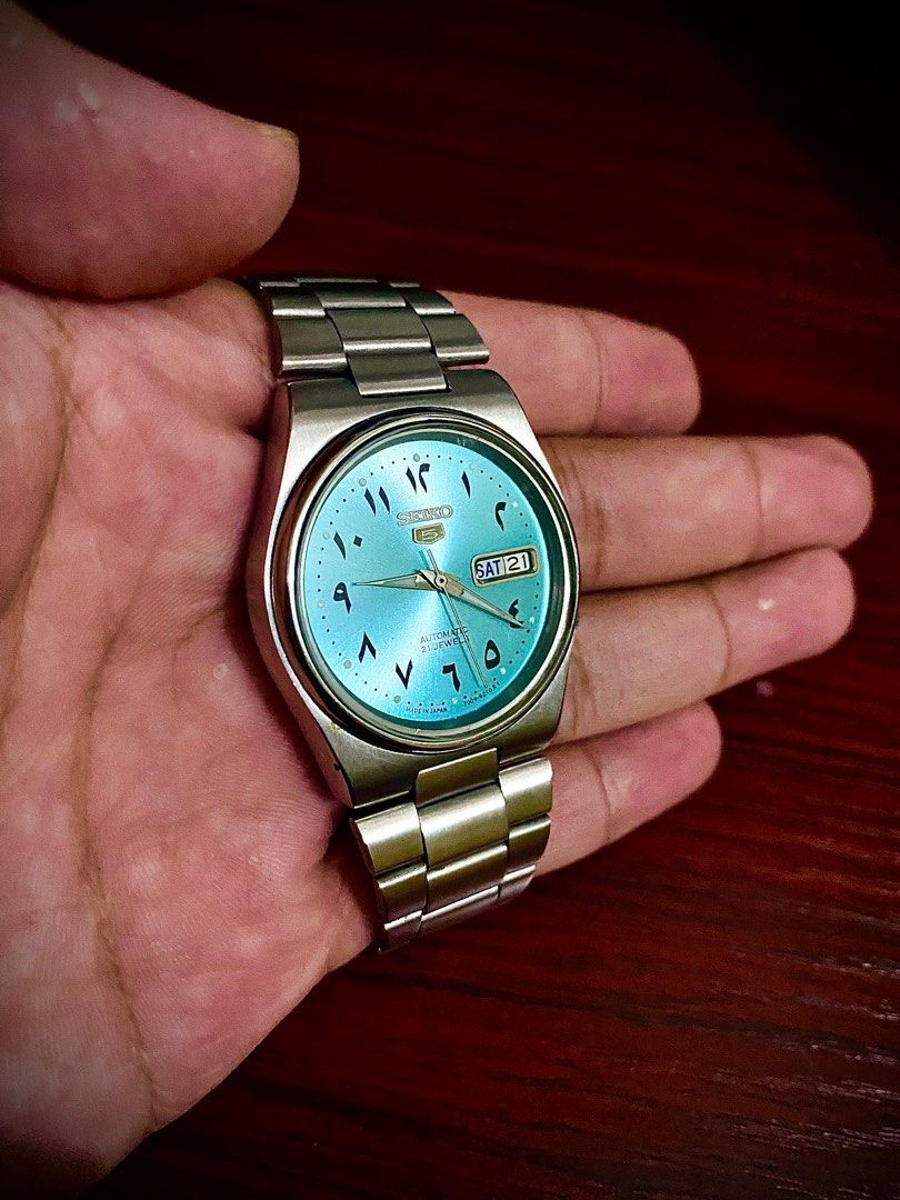 Seiko 5 Tiffany Blue Arabic Dial, Men's Fashion, Watches & Accessories ...