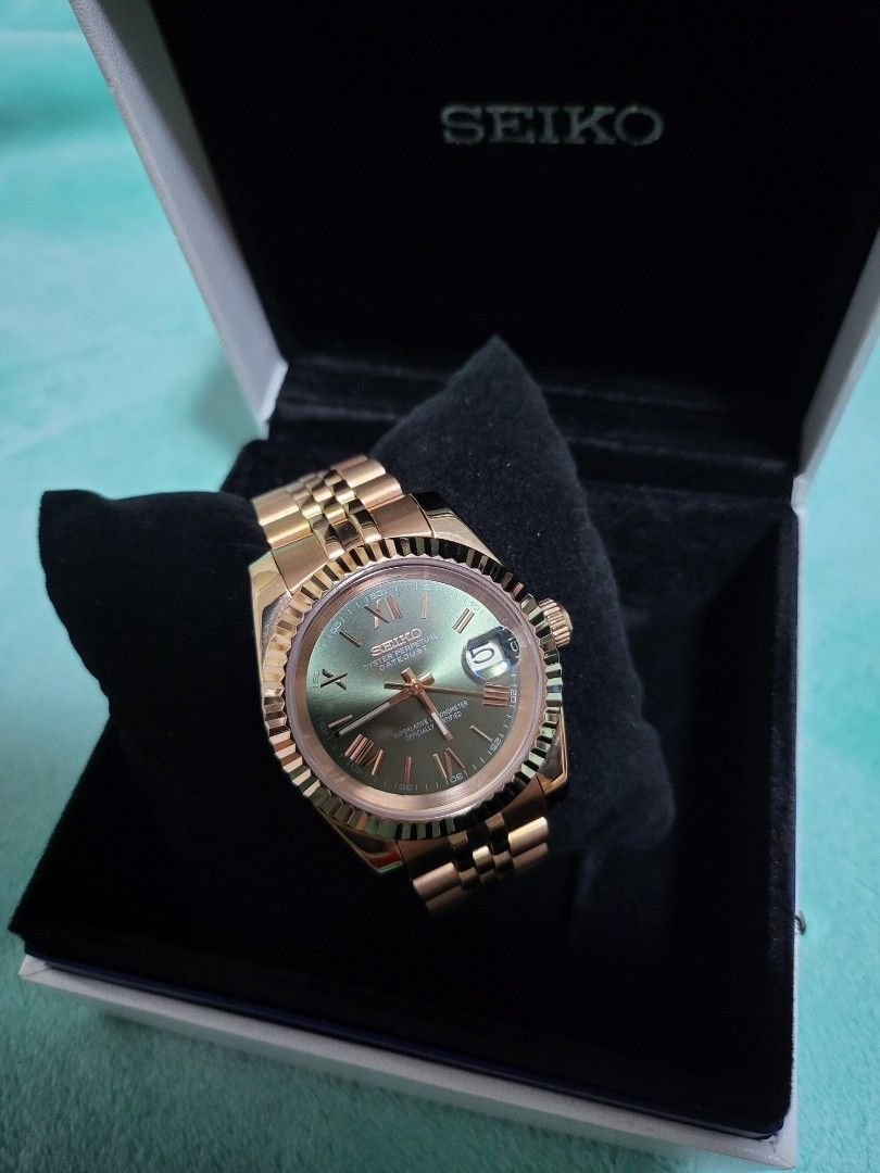 Seiko Rose Gold Olive, Luxury, Watches on Carousell