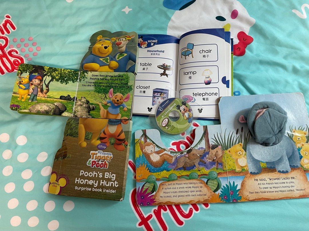 三本英文正版硬皮書Winnie the Pooh Disney/迪士尼 mickey dictionary/Hippo says yawn ...