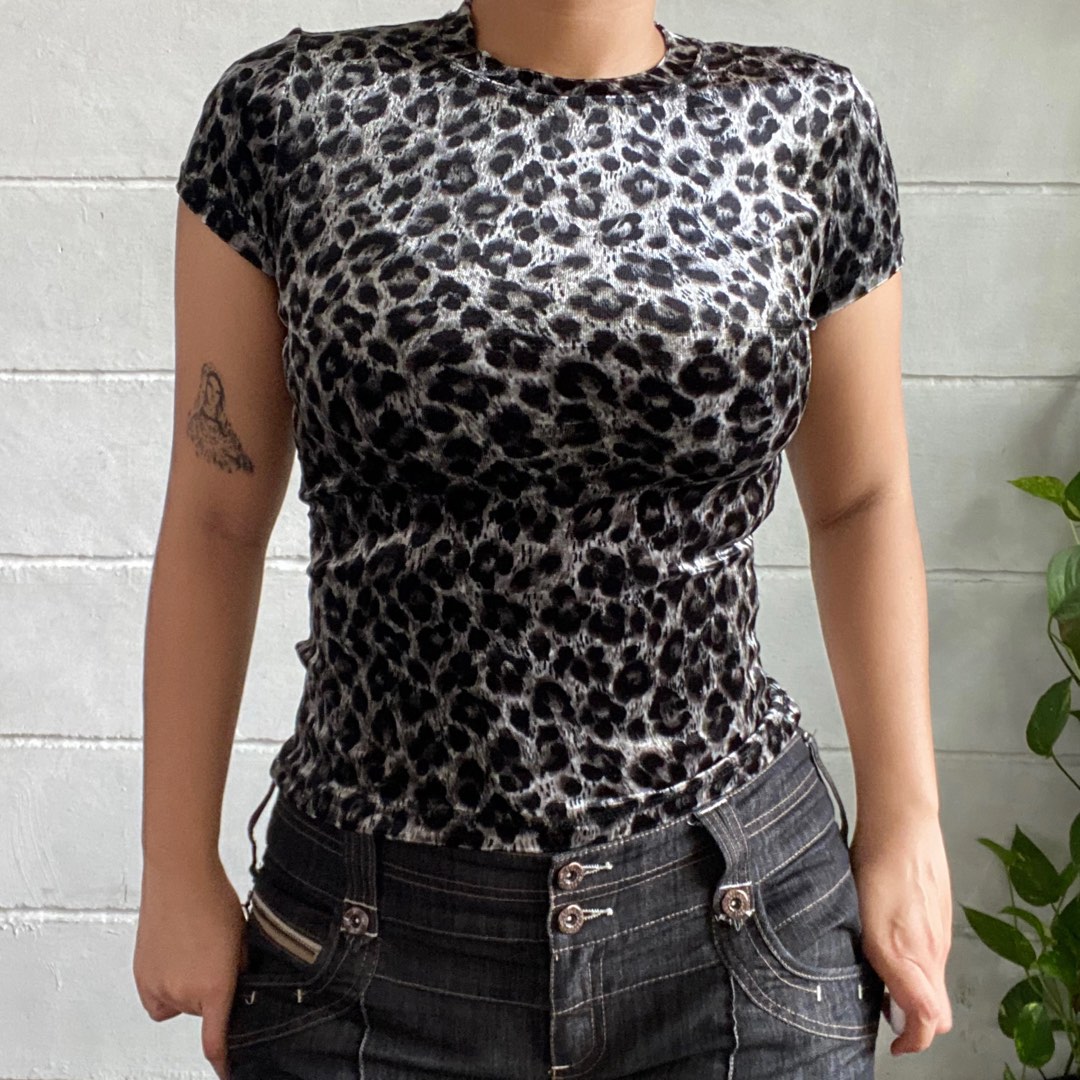 y2k morgan de toi leopard print velour top, Women's Fashion, Tops ...