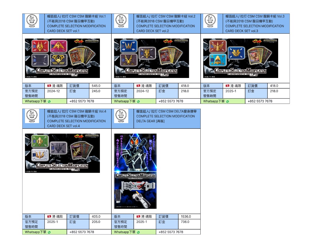 [預訂2024-12/2025-1] 幪面超人/ 拉打 CSM CSM 龍騎卡組 Vol.1 Vol.2 Vol.3 Vol.4 ...