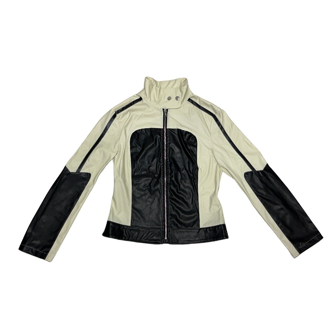 black and cream white racer jacket, Women's Fashion, Coats, Jackets and ...