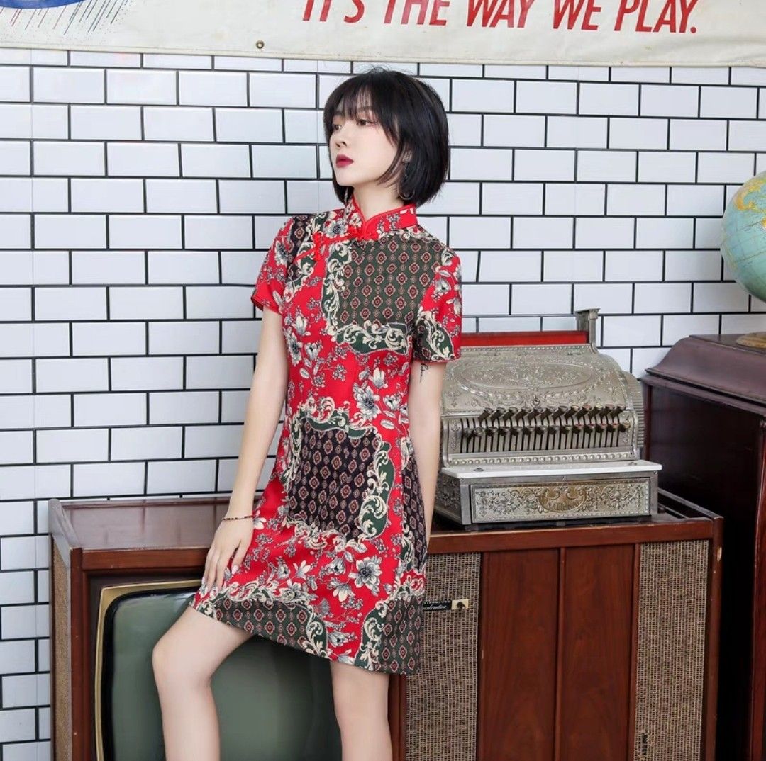 CNY Red Cheongsam Qipao Batik dress, Women's Fashion, Dresses & Sets ...