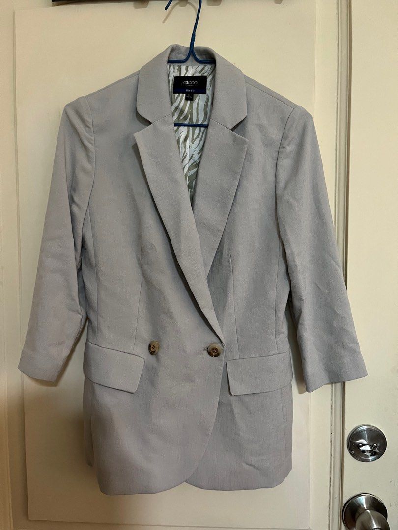 G2000 灰藍色西裝 輕外套 面試 返工 OL, 女裝, 外套及戶外衣服 - Carousell