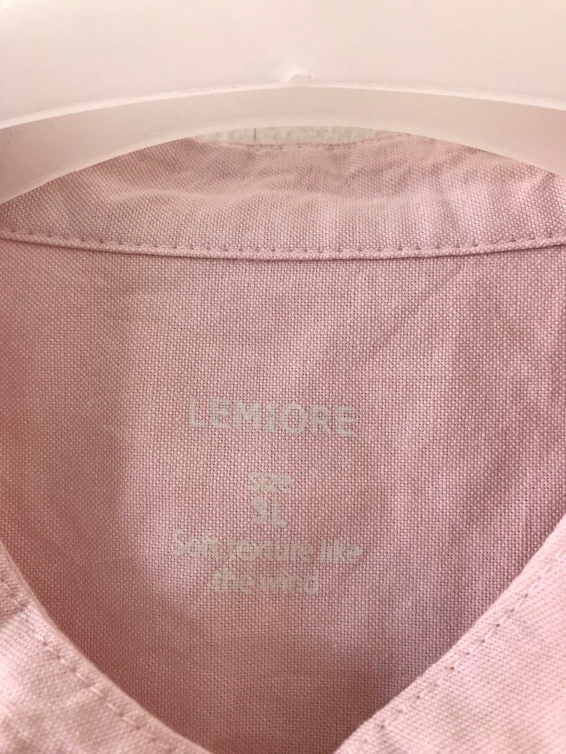 LEMIORE Kemeja Over Size Cutton Long Sleeve Kerah Tegak in pink, Fesyen Wanita, Pakaian Wanita ...