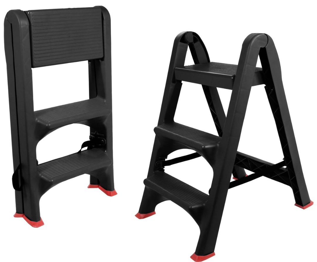Pionner 3 Step Ladder -BLACK / GREY, Furniture & Home Living, Home ...