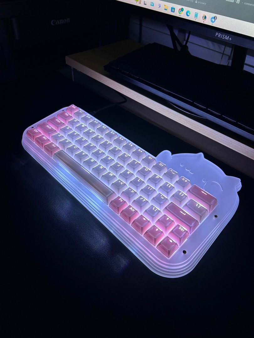65% Cat Custom Mechanical Keyboard (White Pink Jello keycaps) - Fully ...