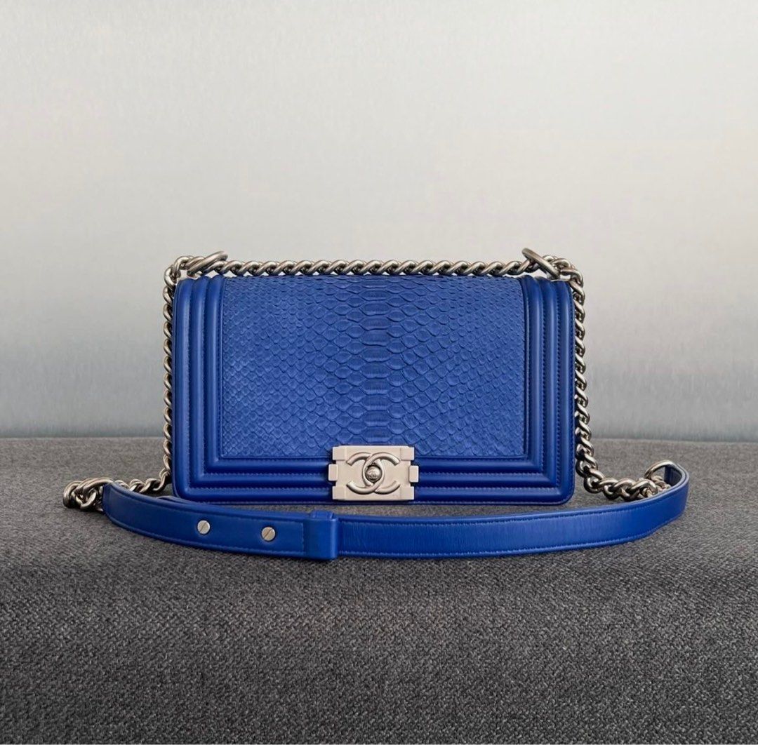 Chanel Le Boy Python Medium Python Blue, Luxury, Bags & Wallets on ...