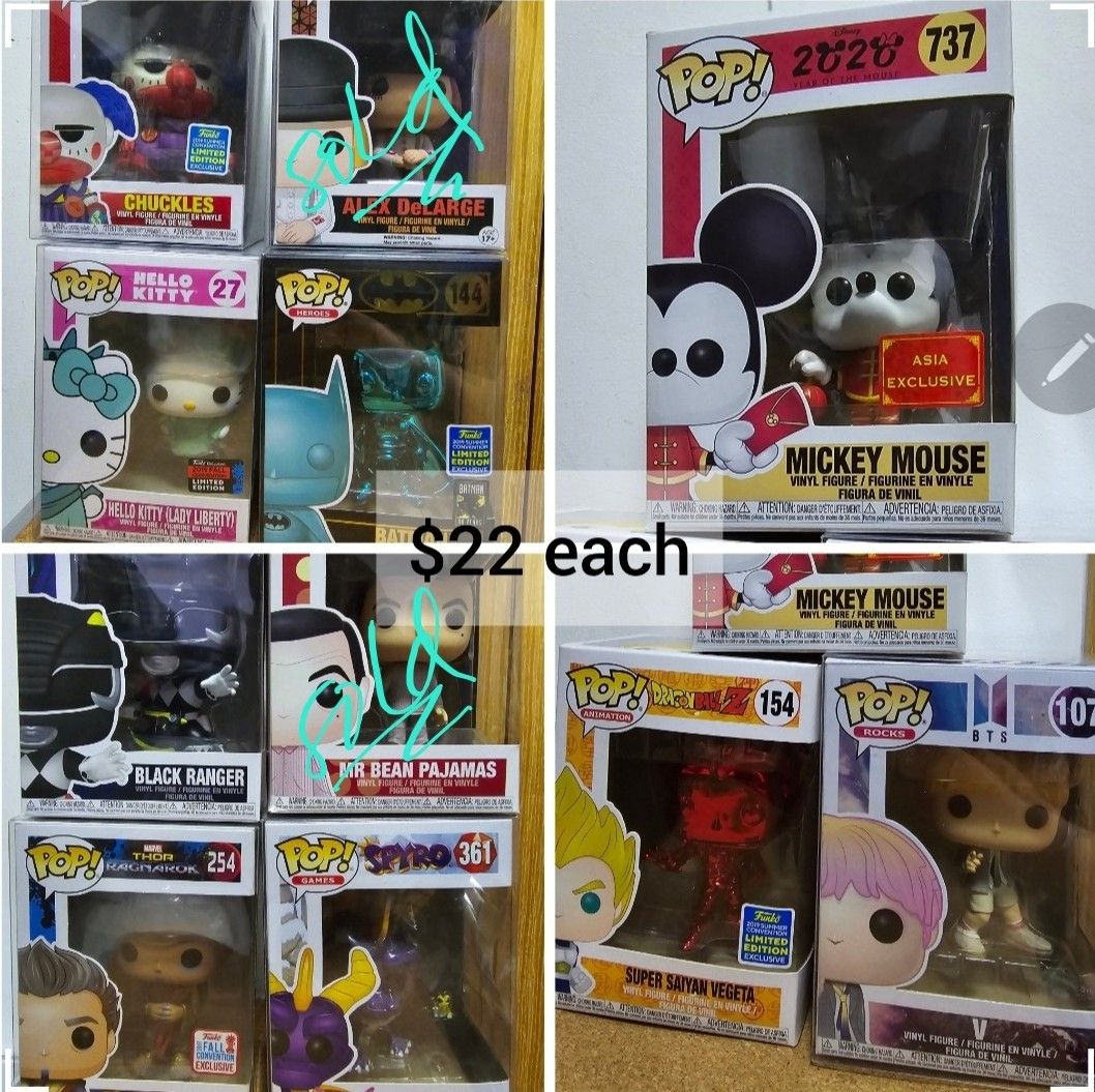 Funko Pop at $22 ea (Black Ranger Mr Bean Spyro Hello Kitty etc ...