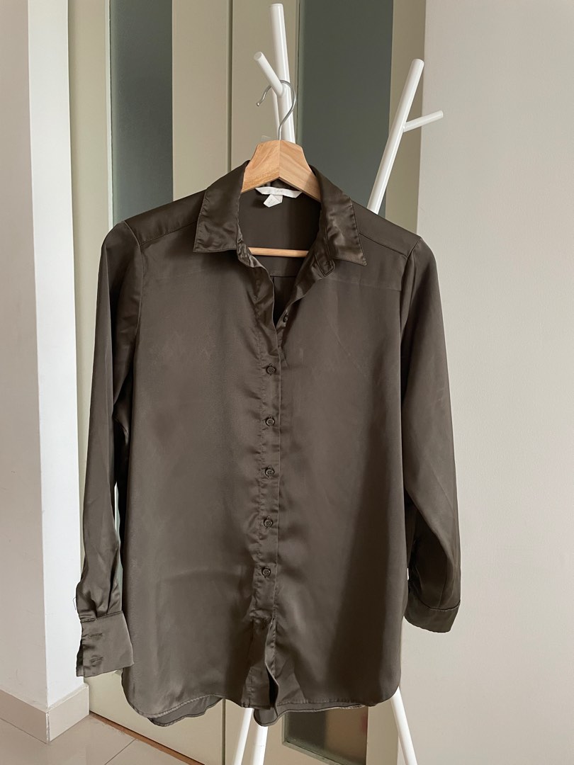 HnM Matte Satin Shirt, Women's Fashion, Tops, Blouses on Carousell