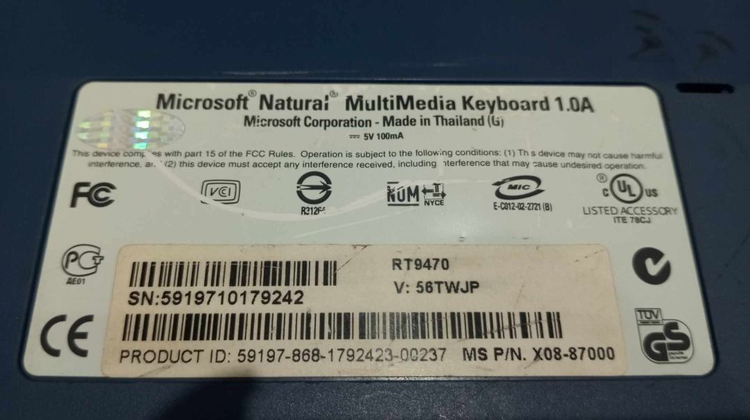 Original Rare Microsoft Natural Multimedia Keyboard 1.0A, Computers ...