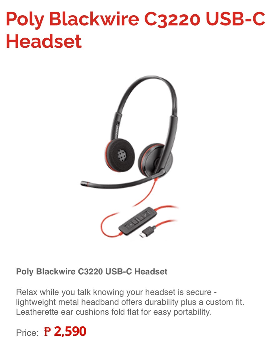 Poly Blackwire C3220 USB-C Headset, Audio, Headphones & Headsets on ...