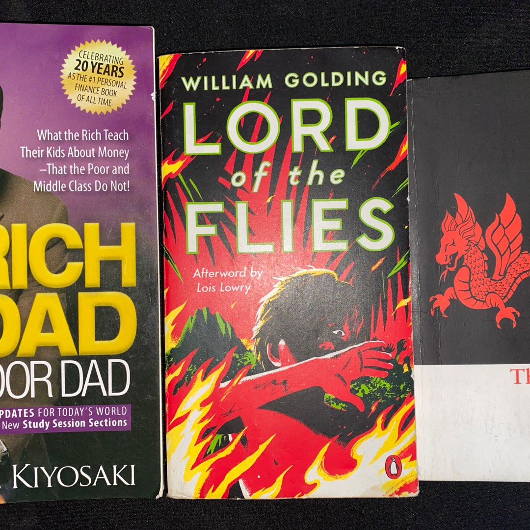 PRE-LOVED BOOKS. LORD OF THE FLIES, RICH DAD POOR DAD, ART OF WAR ...
