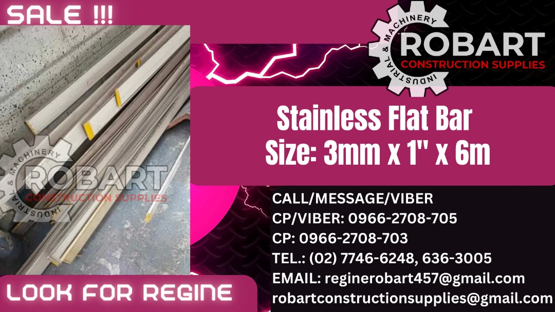 Stainless Flat Bar Size: 3mm x 1" x 6m, Commercial & Industrial ...
