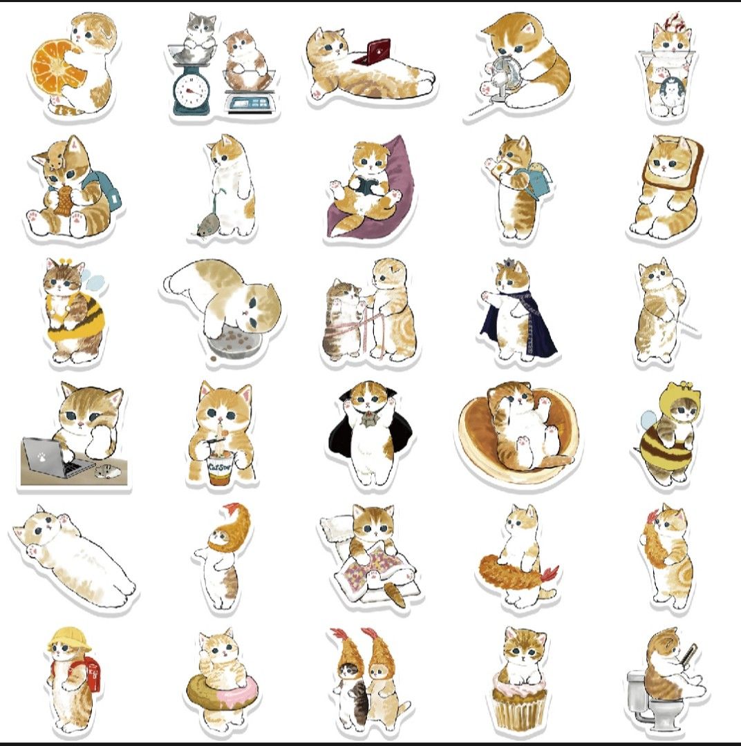 32/64 Pcs Funny Cats Mofusand Waterproof Vinyl PVC Stickers Decal Label ...