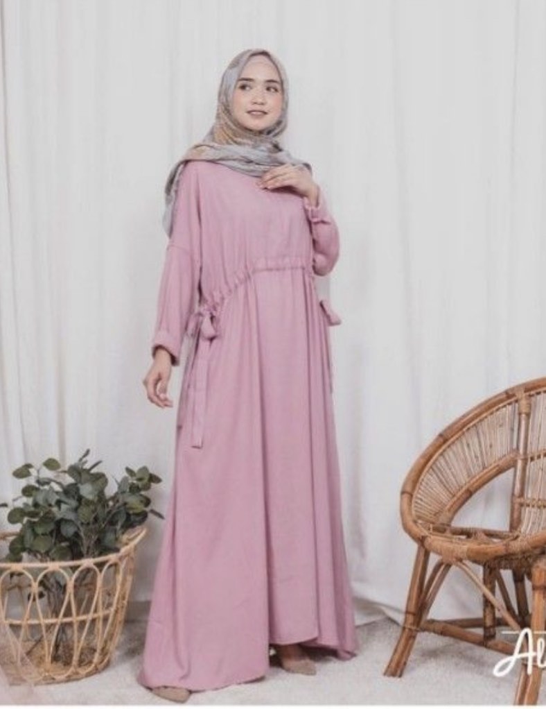 Abaya gamis longdress serut basic polos oversize alsjeblief dusty pink ...