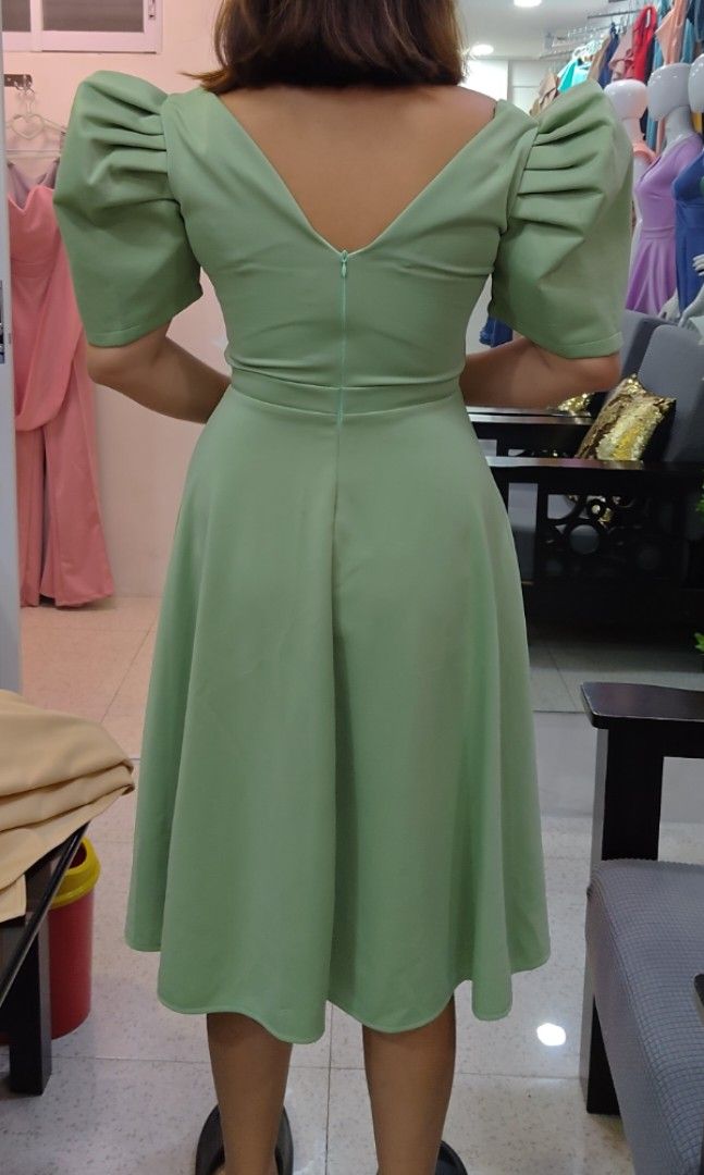 Filipiniana puff sleeve sage green dress, Women's Fashion, Dresses ...