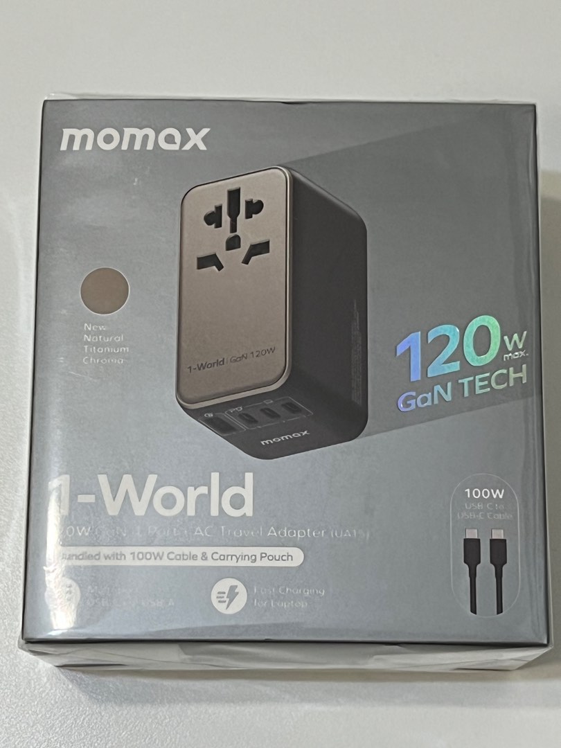 Momax 1-World 120W GaN 快速充電插座 鈦色, 電腦＆科技, 電腦周邊及配件, 電腦線、轉接線及轉換器 - Carousell