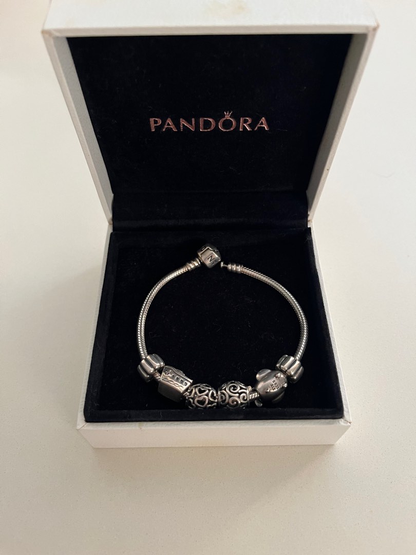 Pandora Original Bracelet with 4 Charms and 2 Stopper included, Women's ...