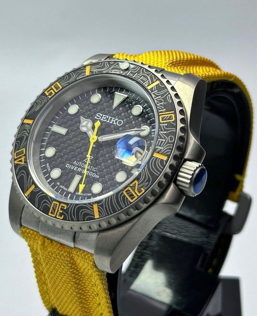 Seiko Titanium Sub Mod (with Carbon dial and bezel) - Yellow Edition ...