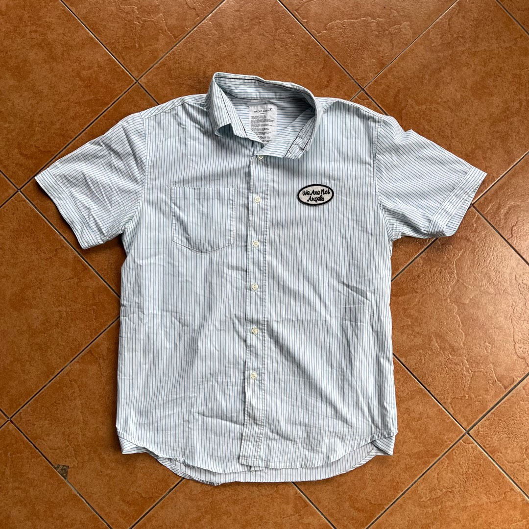 Wacko Maria We are not Angels Pinstripe Chain Stiched Buttondown Polo ...