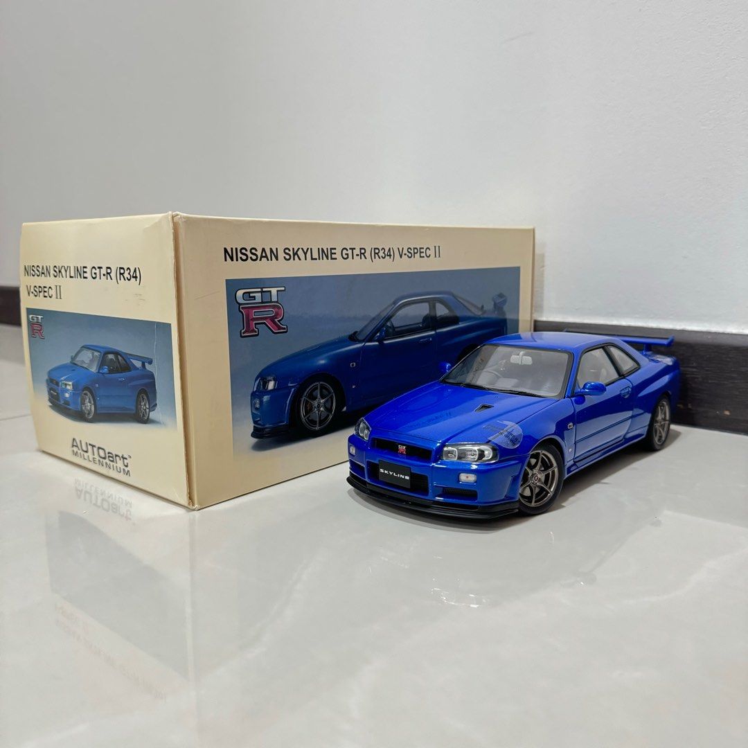 1:18 AutoArt Nissan Skyline GT-R R34 V-Spec II (Bayside Blue), Hobbies & Toys, Toys & Games on ...