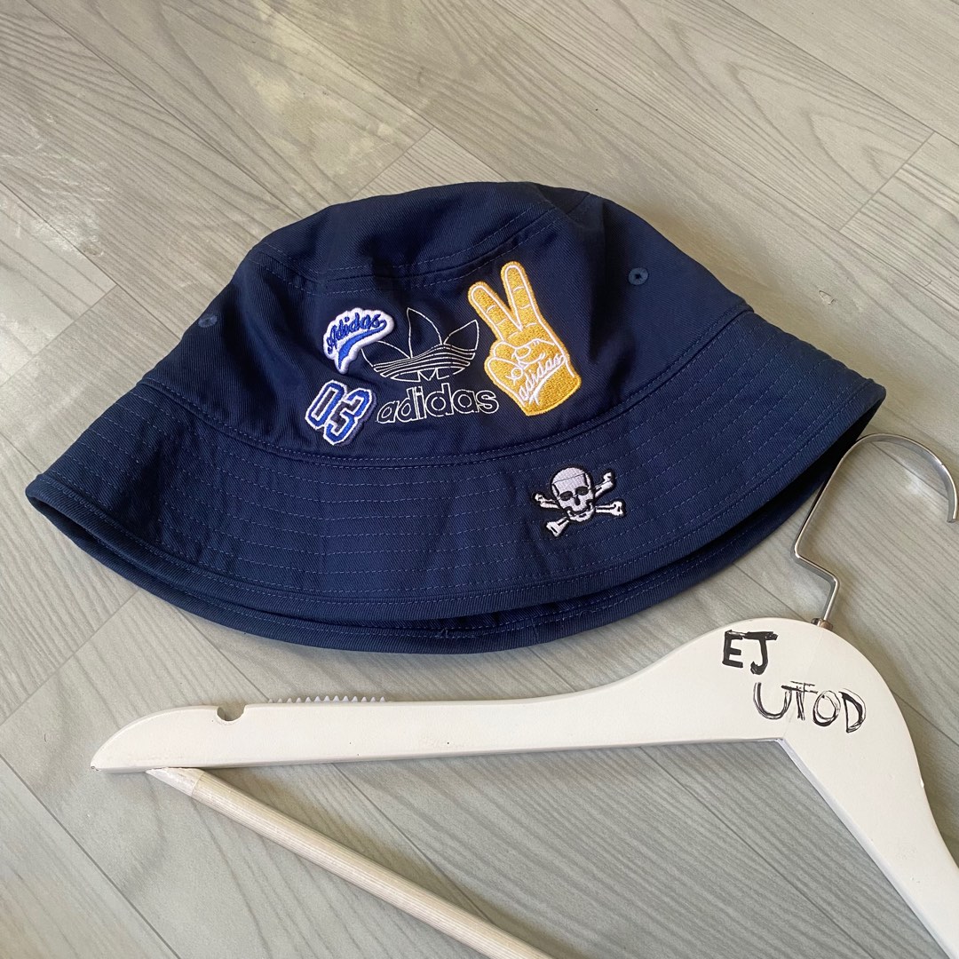 Adidas Panama Navy Blue Multiple Patches Bucket Hat | OSFM Adult, Men's ...