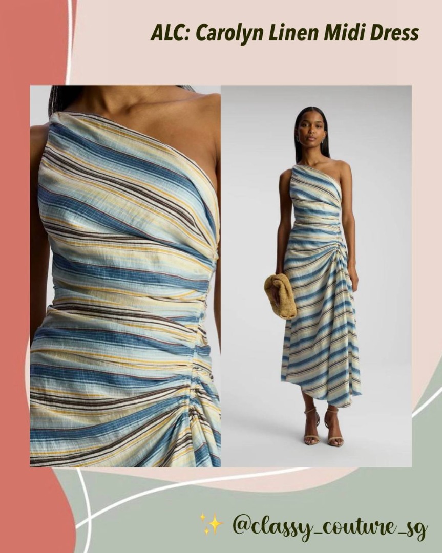 ALC Carolyn Linen Midi Dress in Isla Stripe, Women's Fashion, Dresses & Sets, Dresses on Carousell