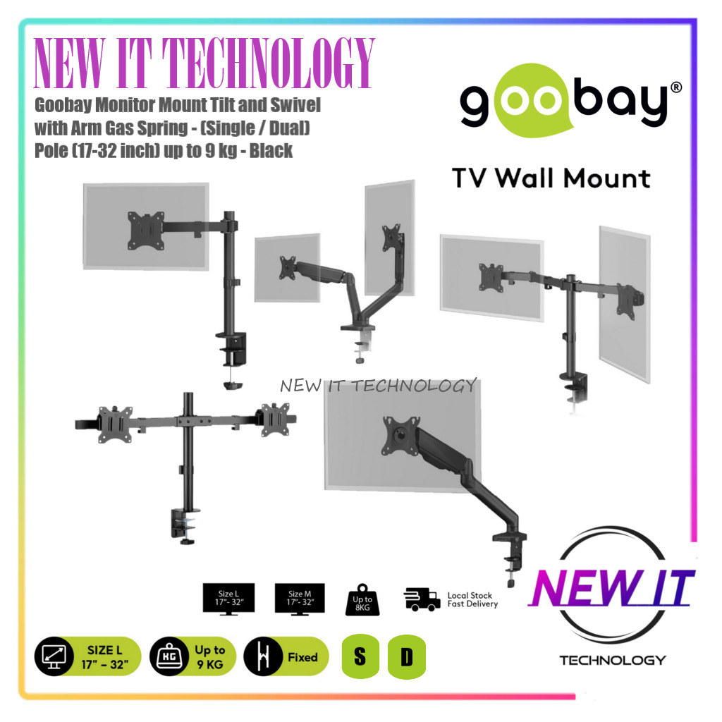 Goobay Monitor Mount Tilt and Swivel with Arm Gas Spring - (Single ...