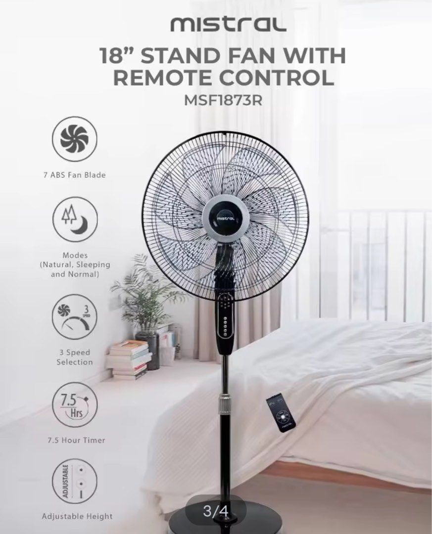 18” Mistral Standing Fan with remote (include warranty), Furniture ...