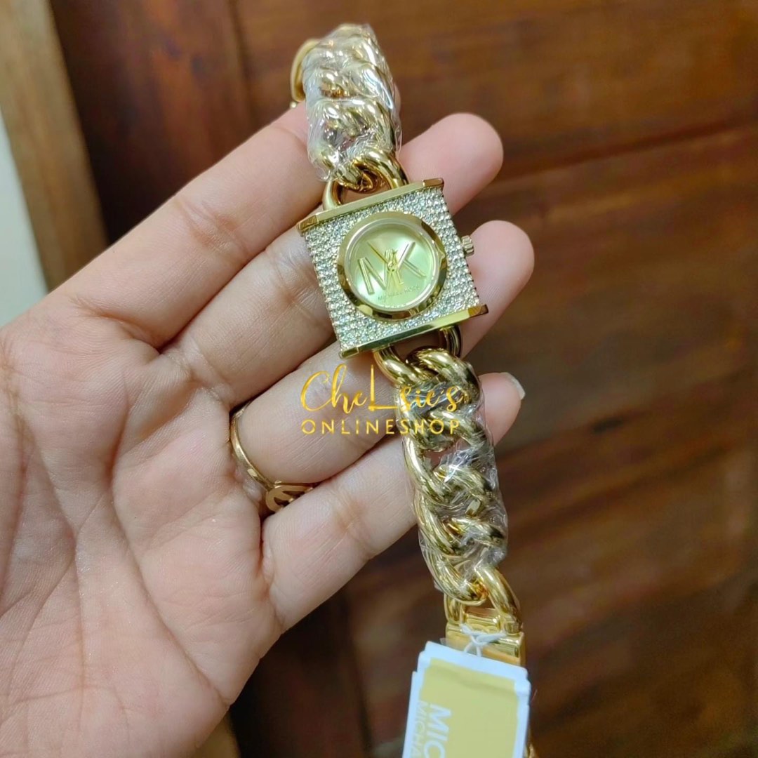 MK Chain lock in gold tone, Women's Fashion, Watches & Accessories ...