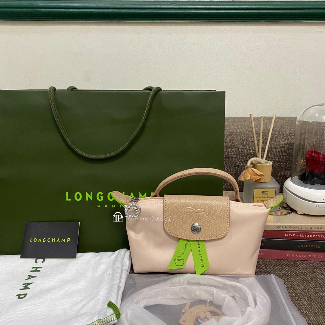 Original Longchamp Le Pliage Green Series Fleur Pink Pouch With Sling ...
