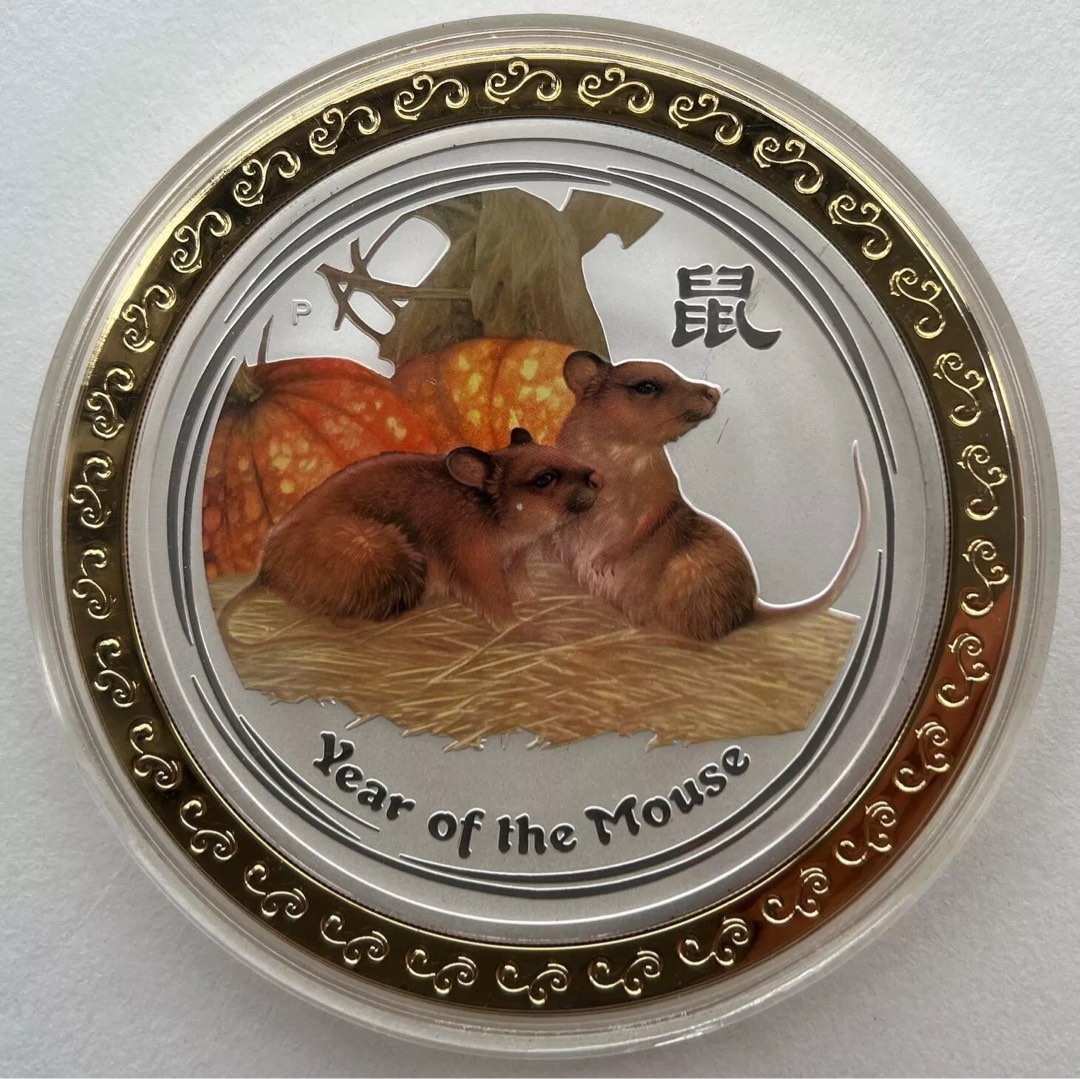 2008 Australia Lunar Mouse 1 Oz Colored Silver Coin with Box and COA ...